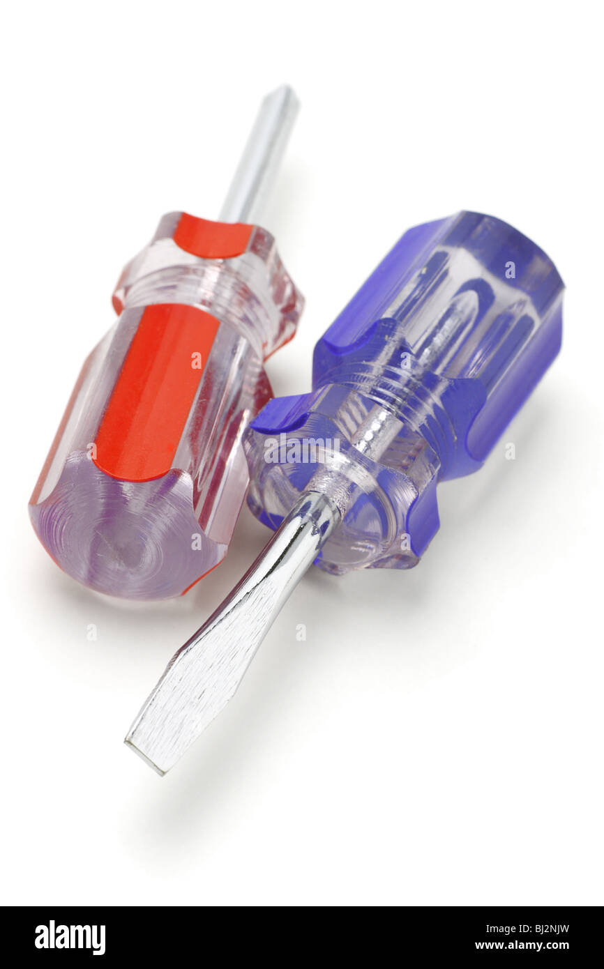 Two short screw drivers on white background Stock Photo - Alamy