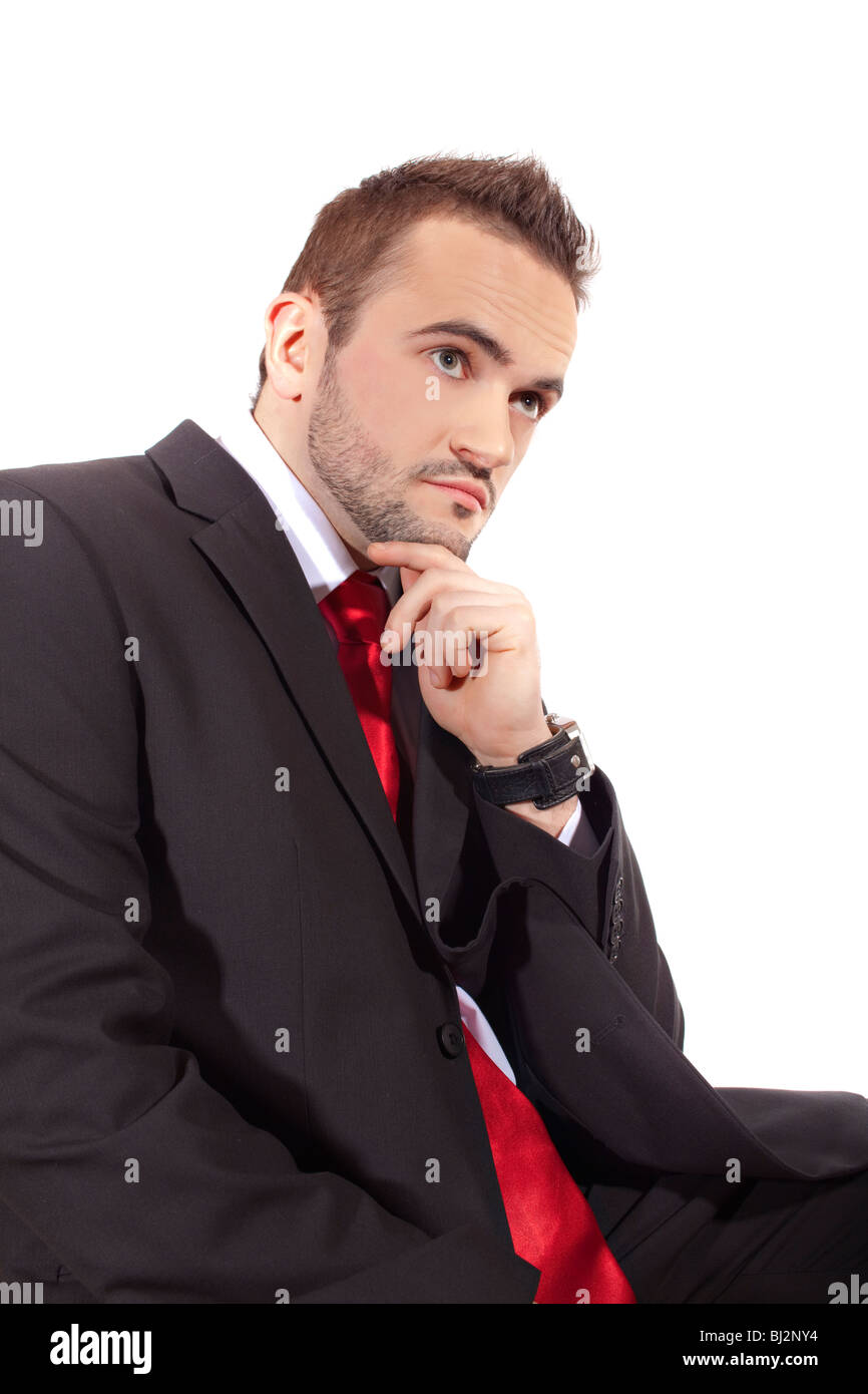 thinking businessman isolated on white Stock Photo - Alamy