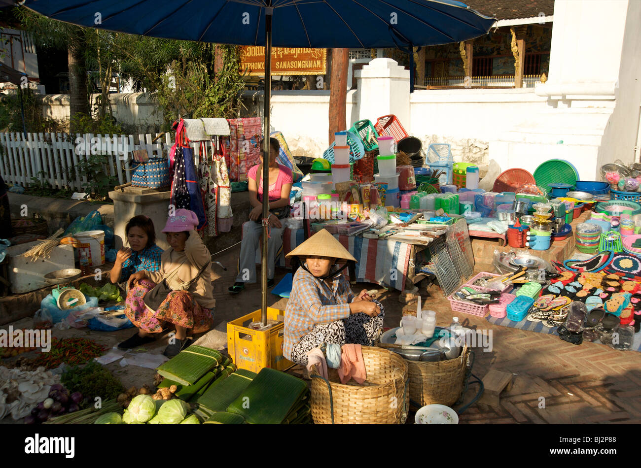 A stall in the early morning market Luang Prabang Laos Stock Photo - Alamy