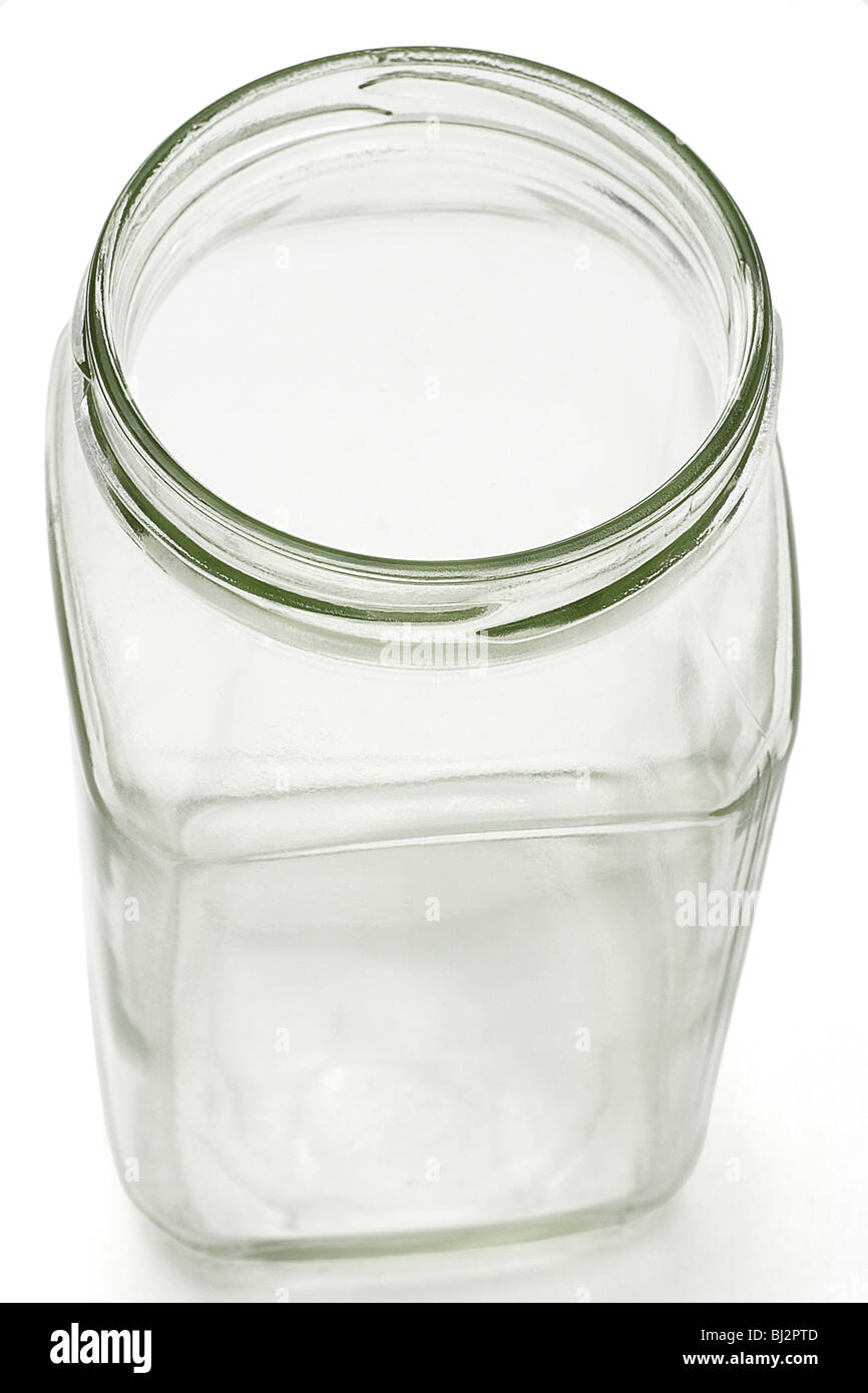 Close up of empty glass container on white background Stock Photo - Alamy