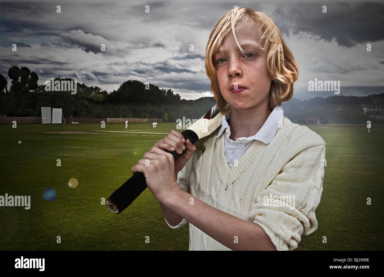 portrait, young male cricketer with bat Stock Photo - Alamy