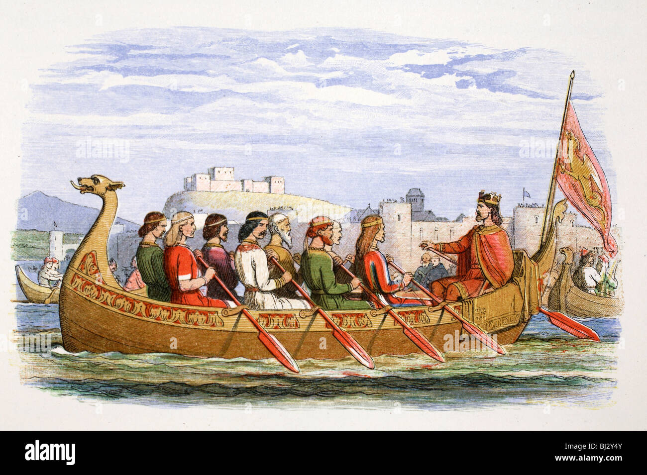 The barge of Edgar manned by eight kings on the Dee, 973 (1864). Artist ...