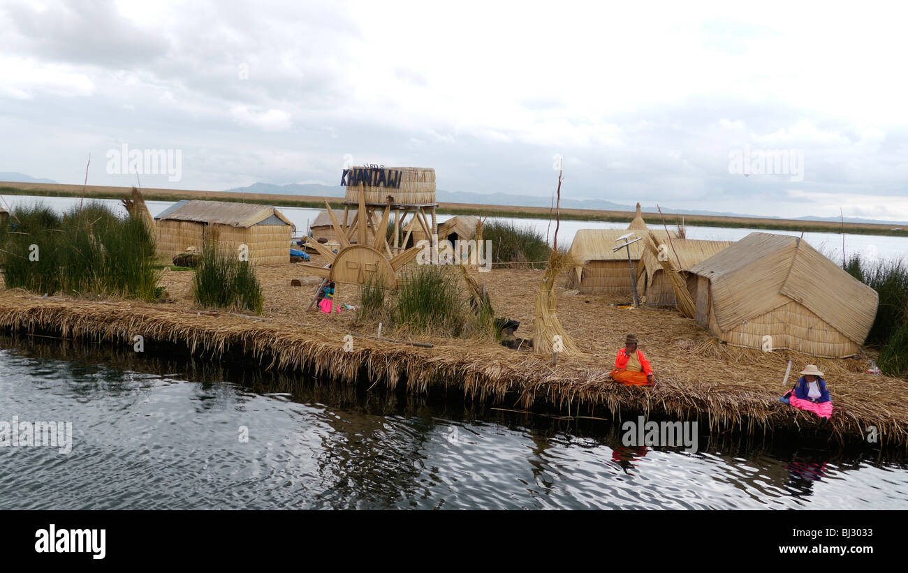PERU Uros floating islands offshore from Puno, Lake Titicaca ...