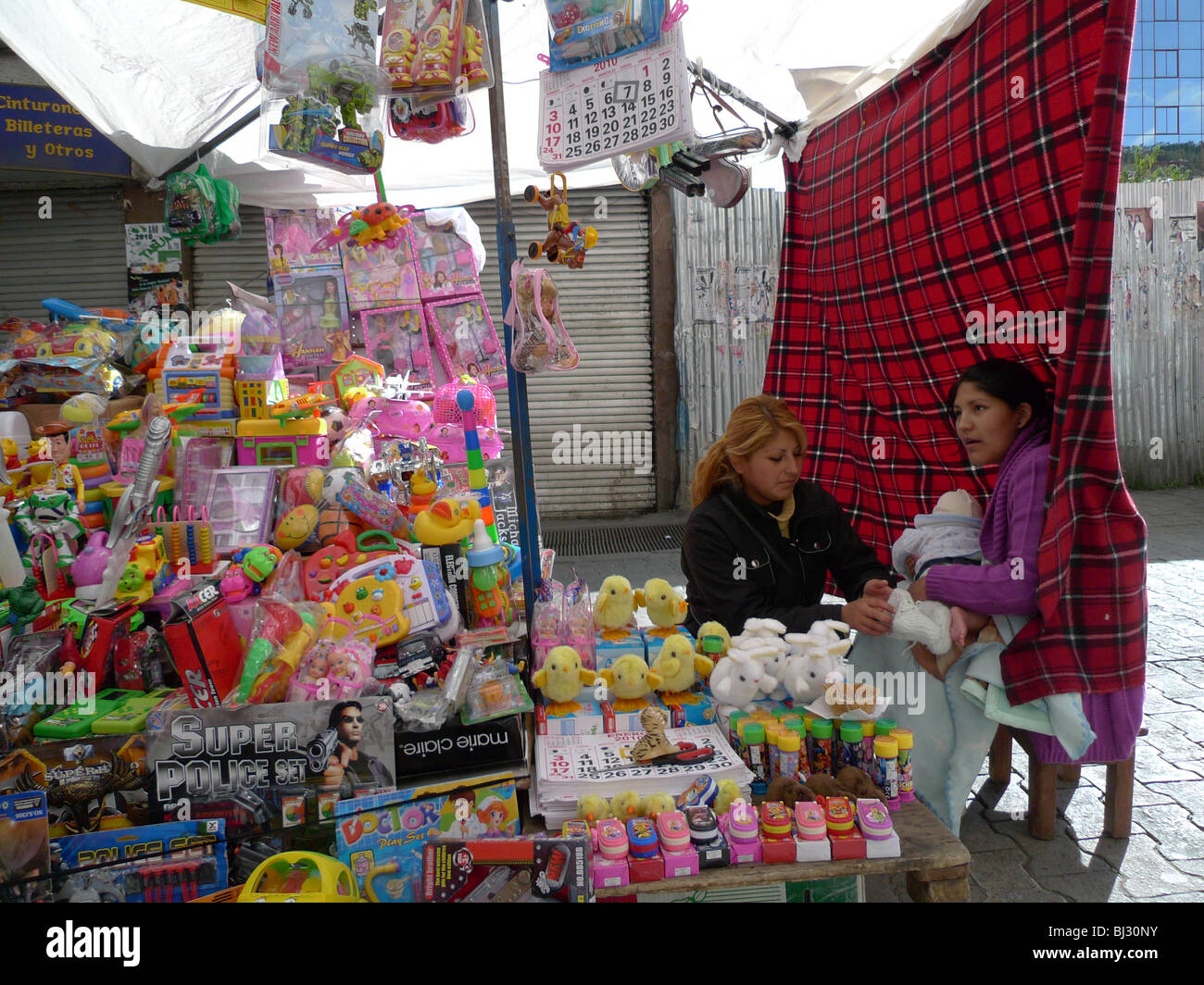 BOLIVIA Toy seller, La Paz. PHOTOGRAPH by SEAN SPRAGUE 2010 Stock Photo ...