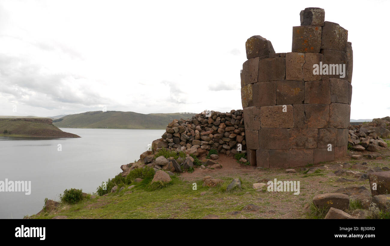 PERU The ruins and burial towers at Sillustani, near Puno. Example of a ...
