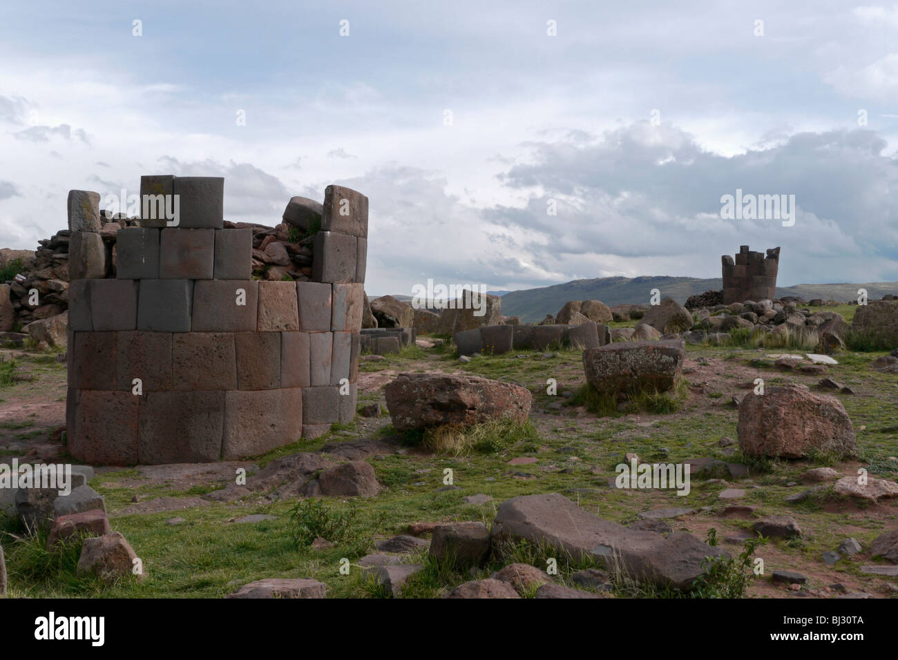 PERU The ruins and burial towers at Sillustani, near Puno. Example of a ...