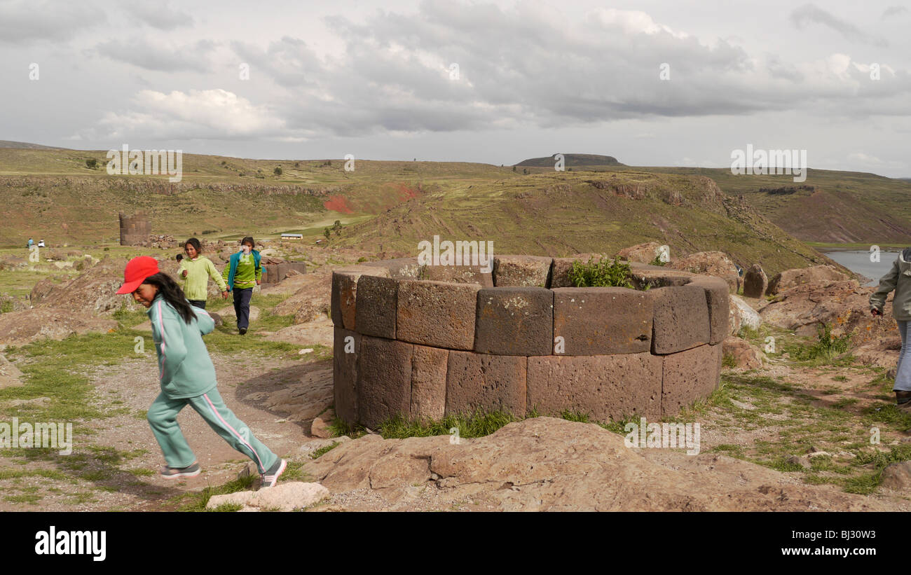 PERU The ruins and burial towers at Sillustani, near Puno. Example of a ...