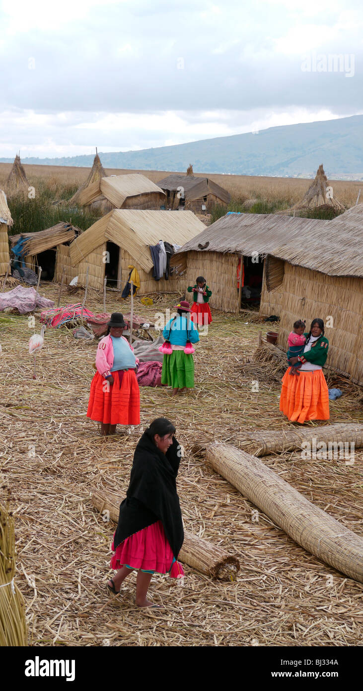 PERU Uros floating islands offshore from Puno, Lake Titicaca. Uros ...
