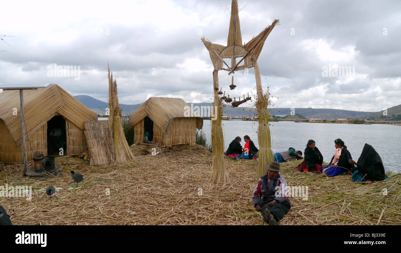 PERU Uros floating islands offshore from Puno, Lake Titicaca. Uros ...