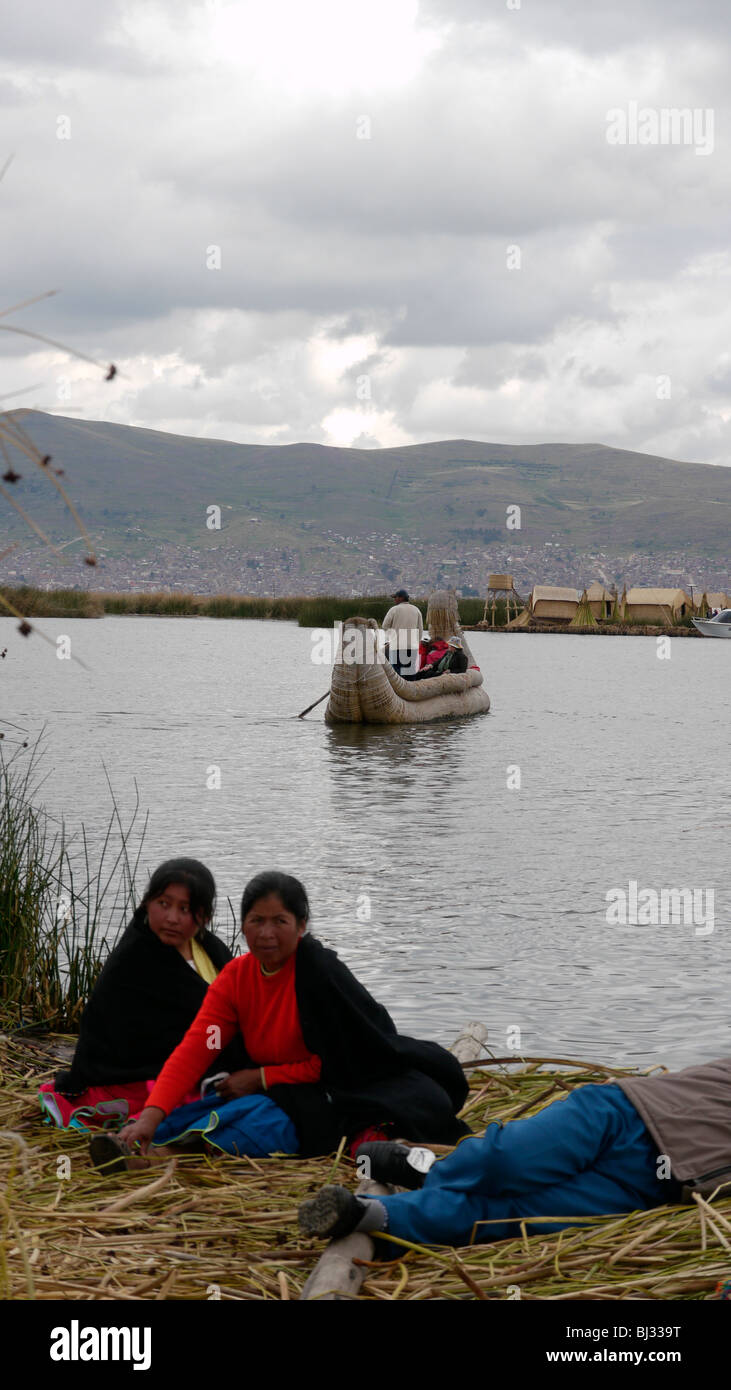 PERU Uros floating islands offshore from Puno, Lake Titicaca. Uros ...