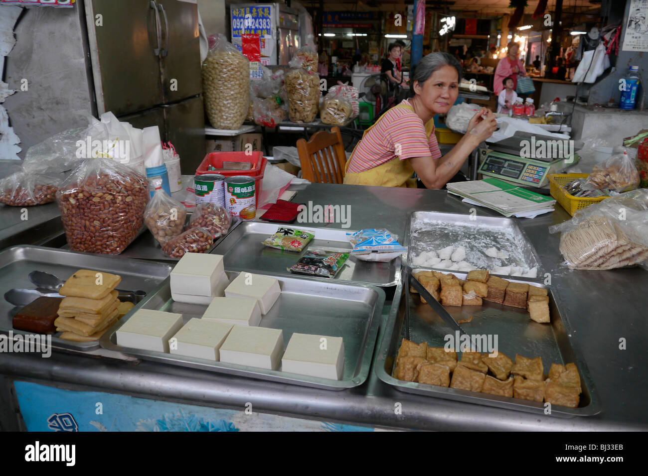 TAIWAN Produce market, Chayi, Tainan County. Tofu seller. photo by Sean ...
