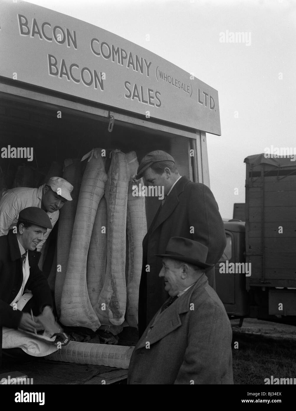Buying wholesale meat from a Danish Bacon Company lorry, Barnsley Stock ...