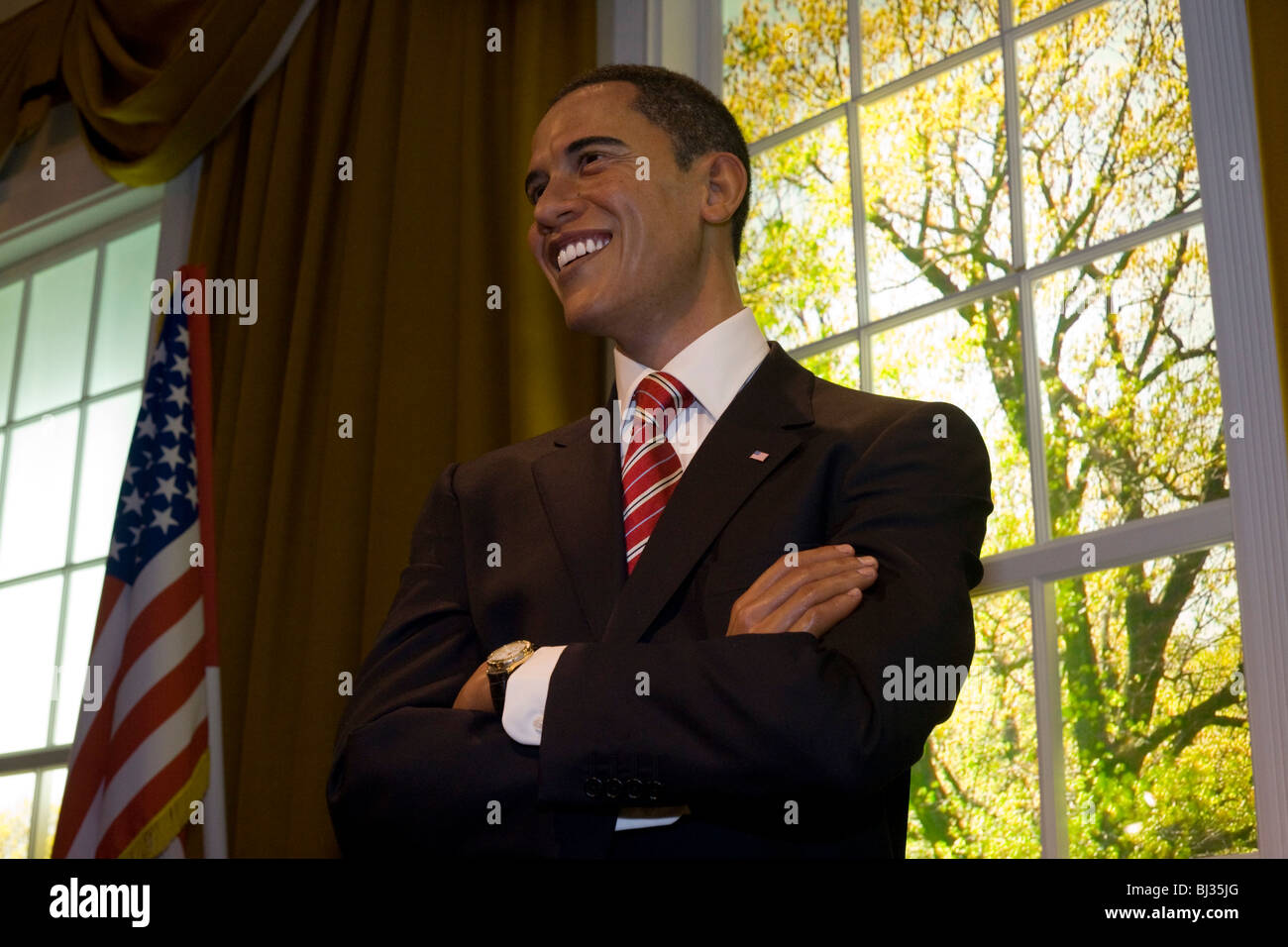 Waxwork figure of Barack Obama in a recreation of the Oval Office Stock ...