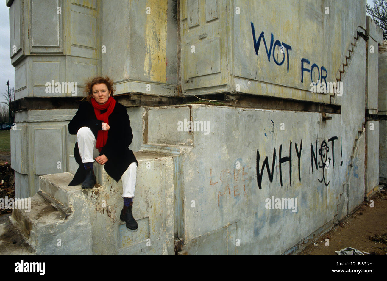 The artist Rachel Whiteread CBE (born 1963) sits on the steps of her ...
