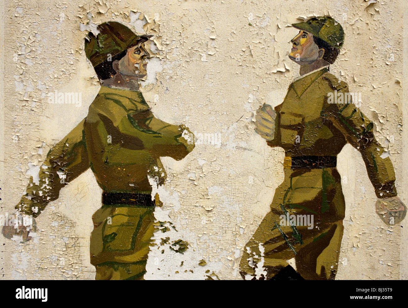 Peeling mural shows the physical style of Russian marching techniques ...