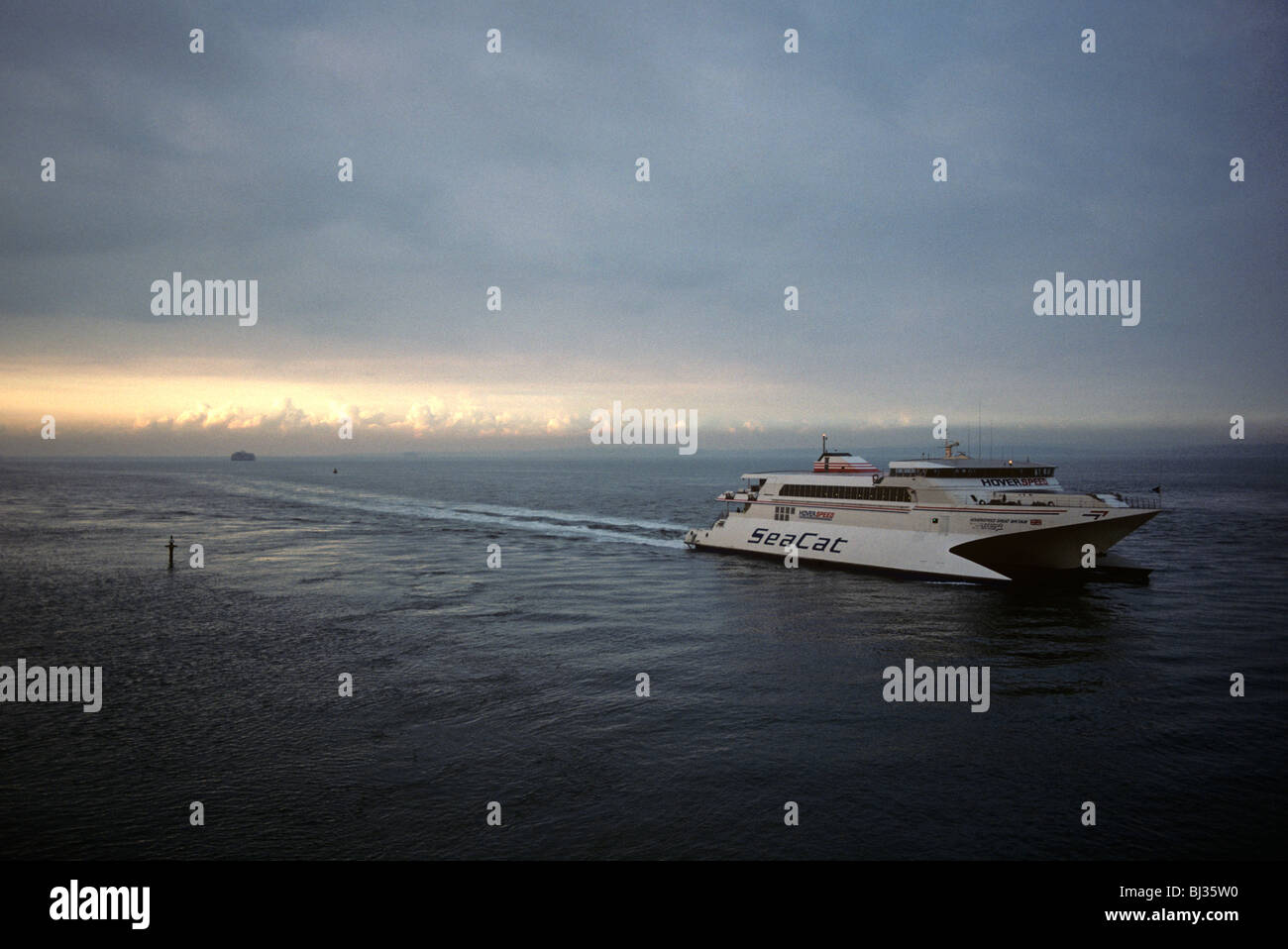 A Hoverspeed SeaCat ship leaving its watery wake in the English Channel ...