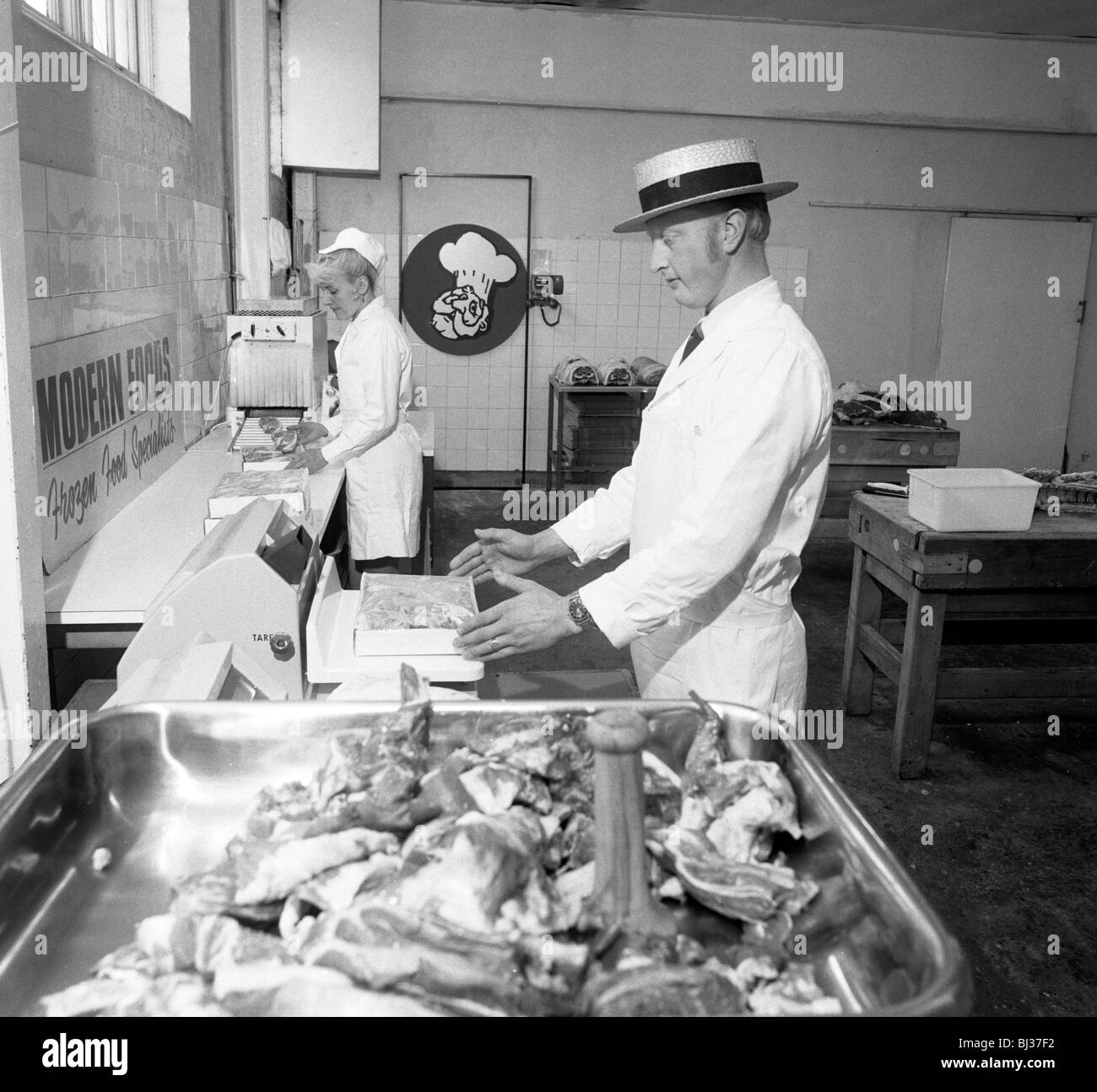 Meat packing at a South Yorkshire meat processing company, 1972. Artist ...