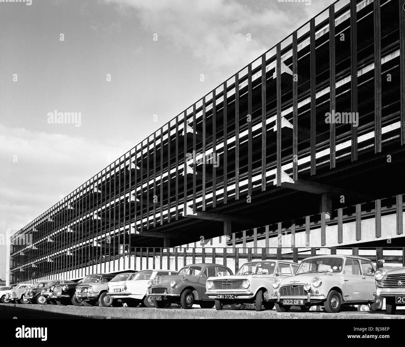 Doncaster North Bus Station car park, South Yorkshire, 1967. Artist ...