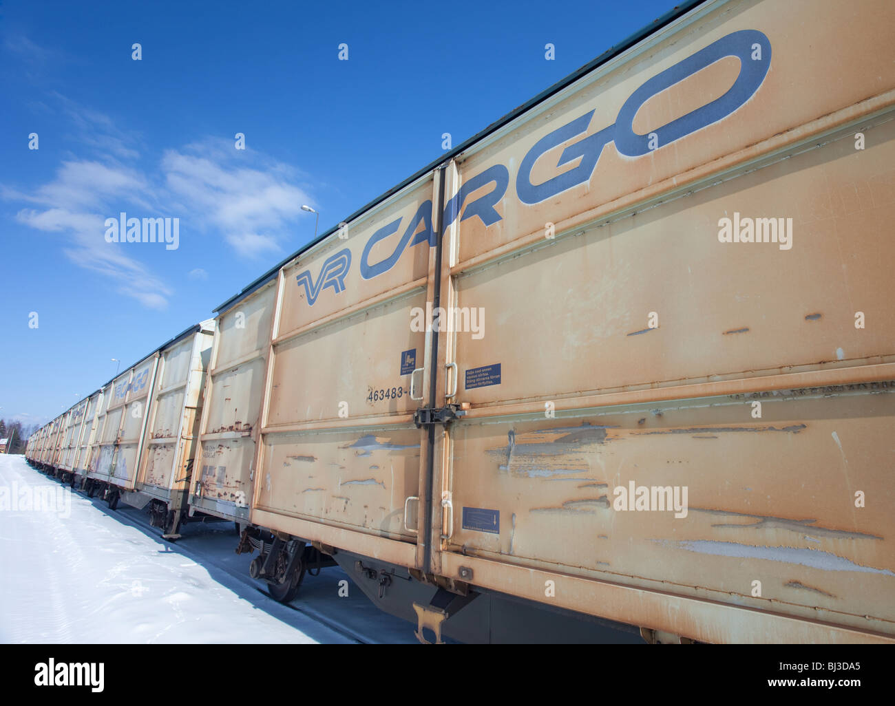 Metallic Finnish railroad cargo cars , Finland Stock Photo - Alamy