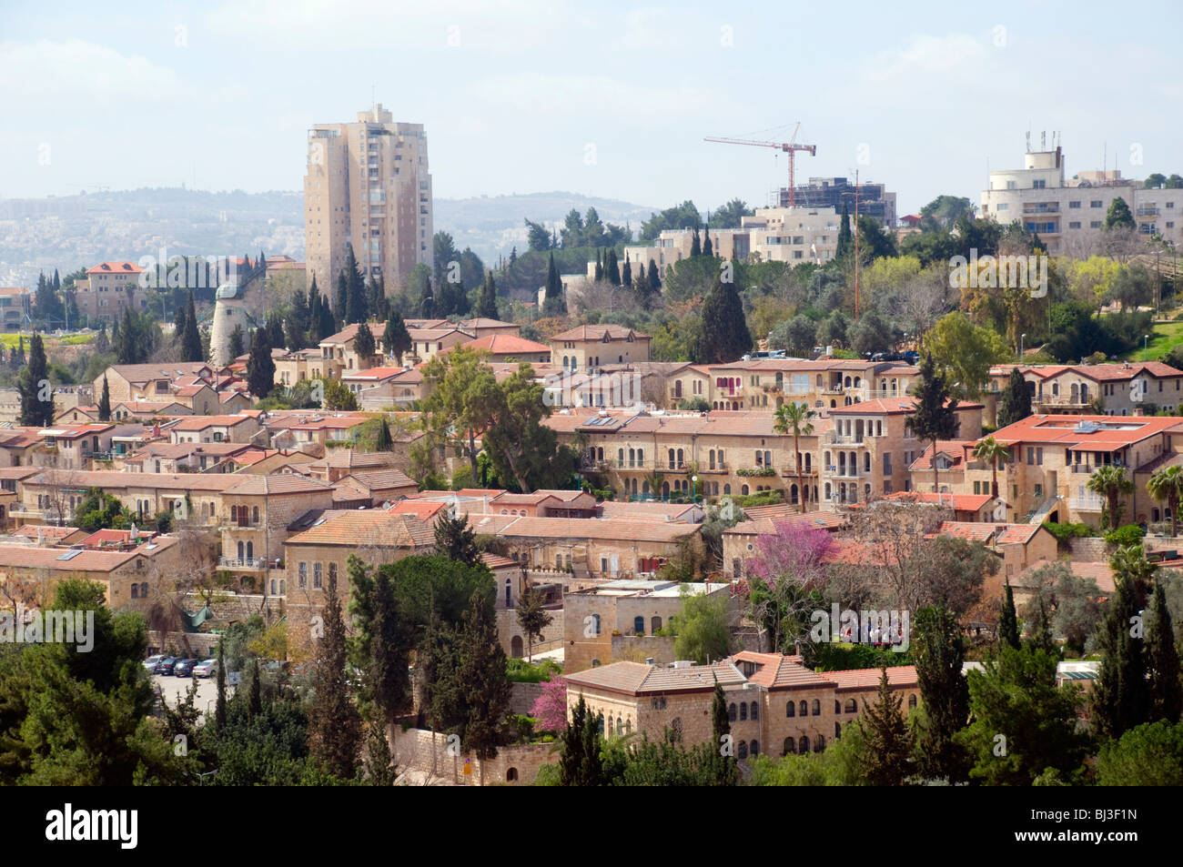 Israel, Jerusalem, Yemin Moshe neighbourhood overlooks the Old City ...