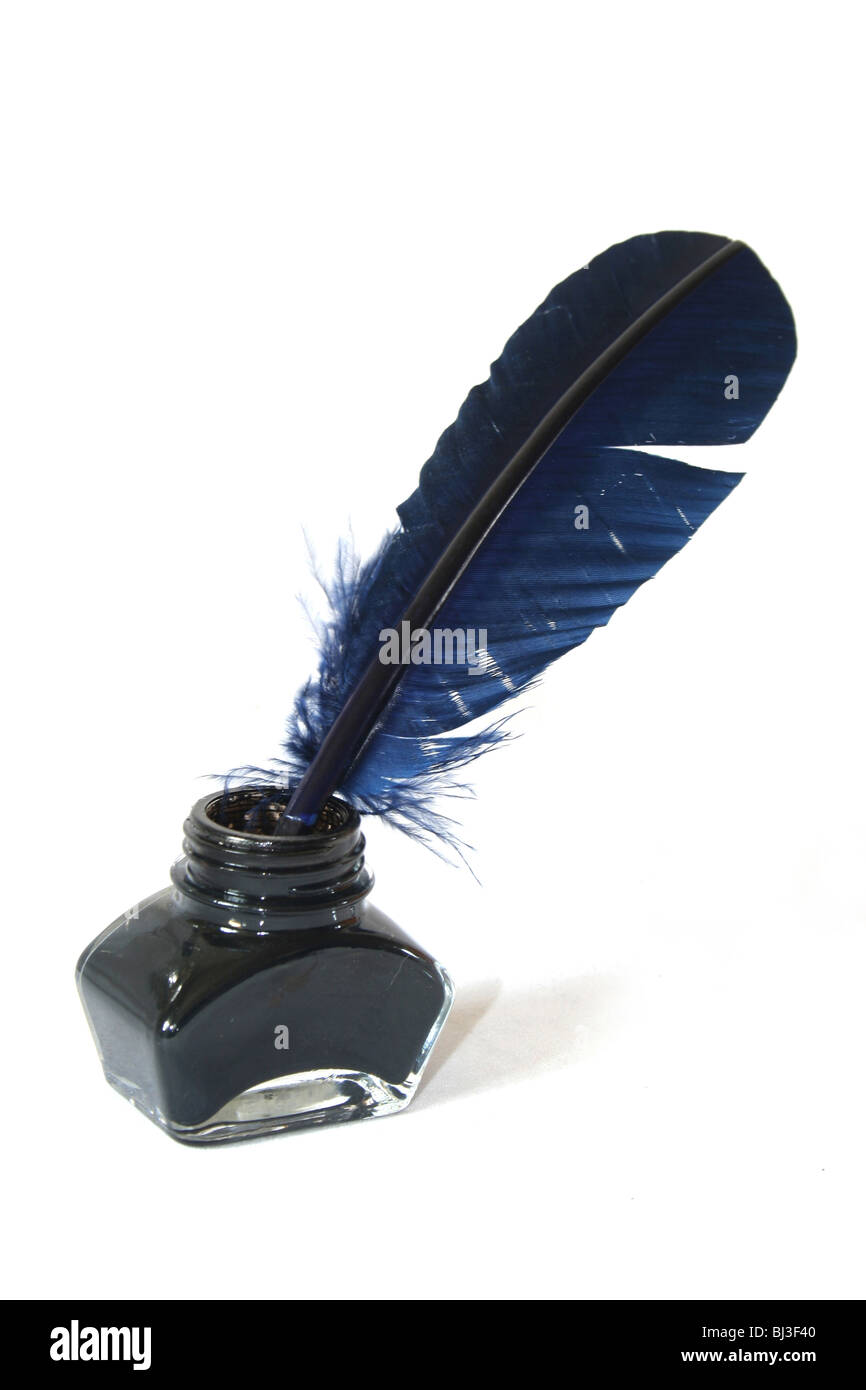 Inkwell with pen on a white background Stock Photo - Alamy