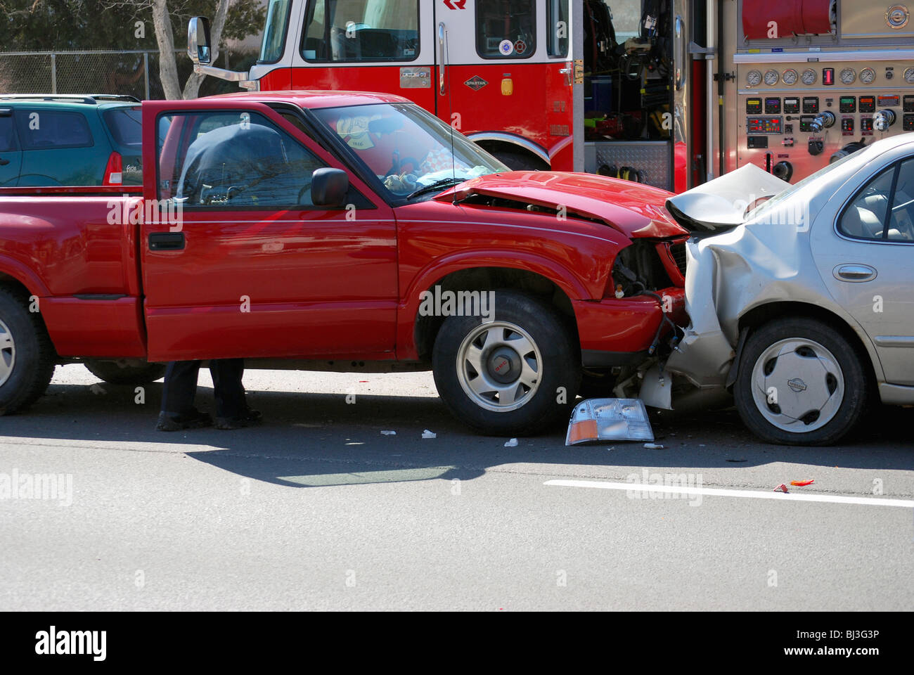 Pick-up truck hits sedan in rear. Both cars severely damaged Stock ...