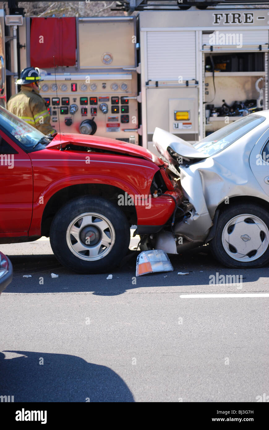 Pick-up truck hits sedan in rear. Both cars severely damaged Stock ...