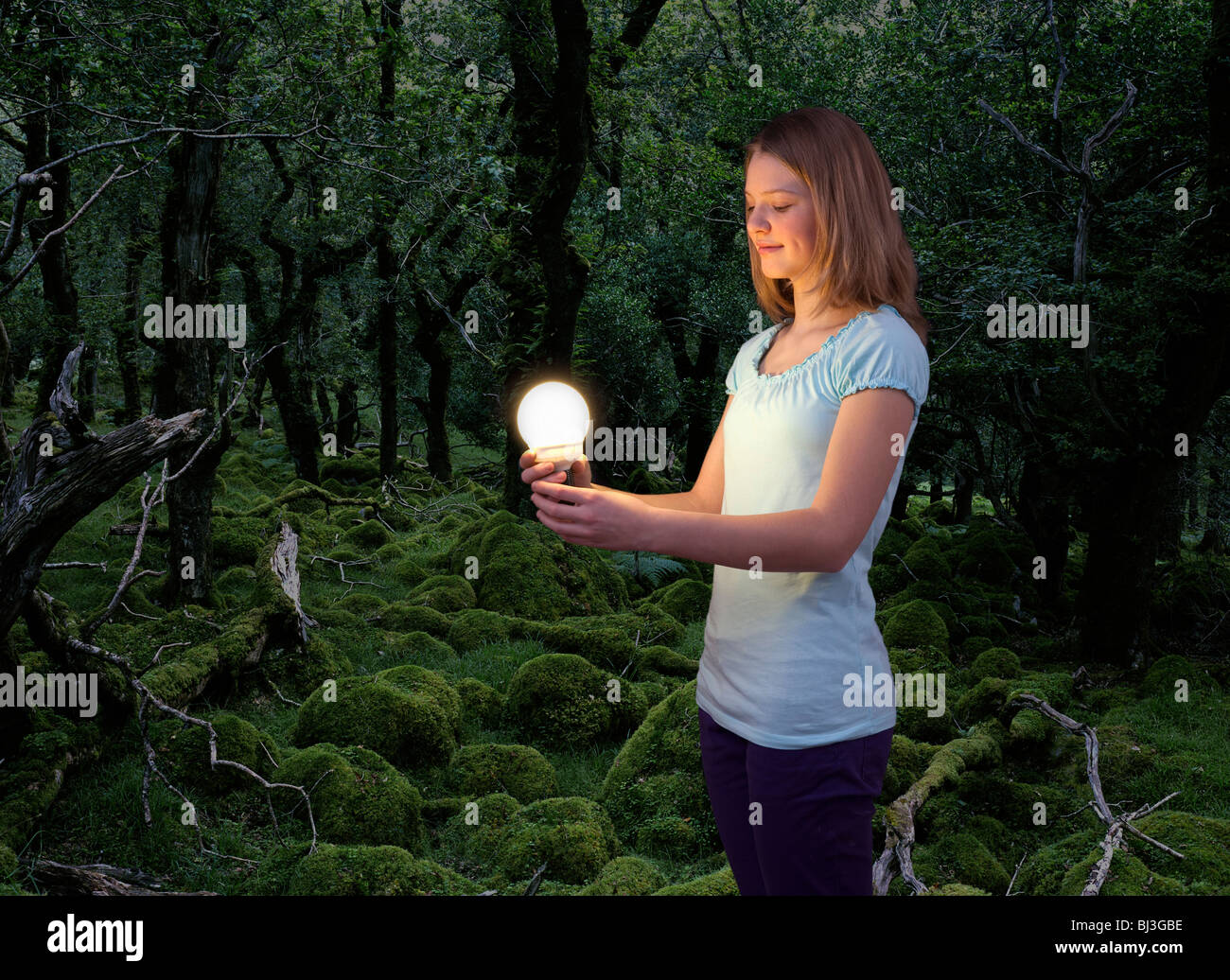 girl with energy saving light bulb Stock Photo - Alamy