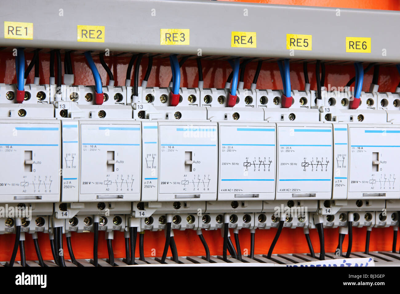Color wires in a box of distribution of an electricity Stock Photo - Alamy