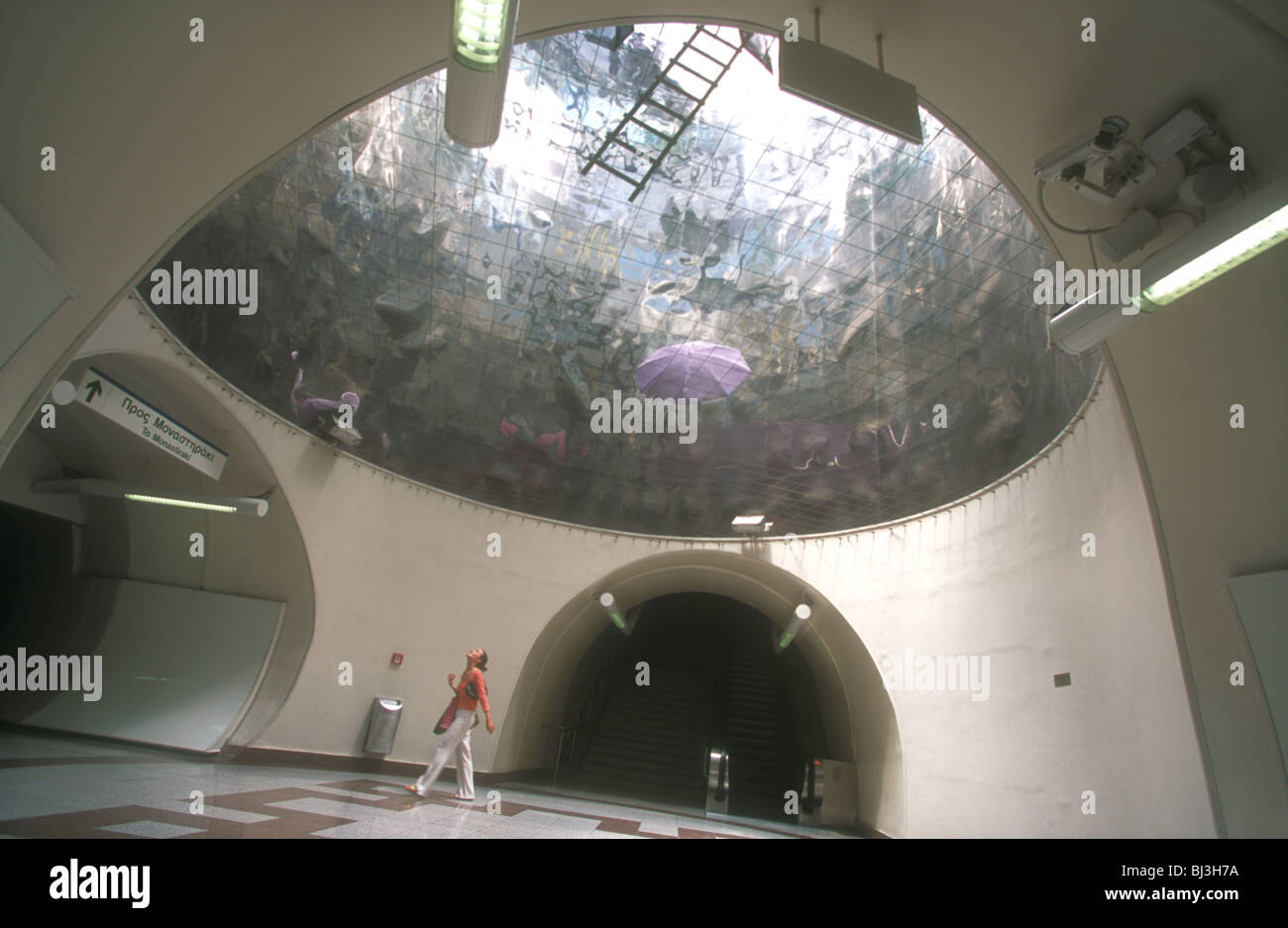 The naturally lit underground atrium in the Syntagma metro station ...