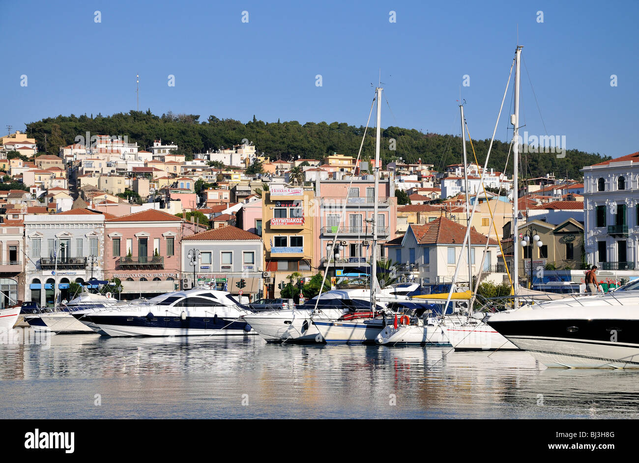 Mytilini port and traditional architecture buildings, Lesvos island ...
