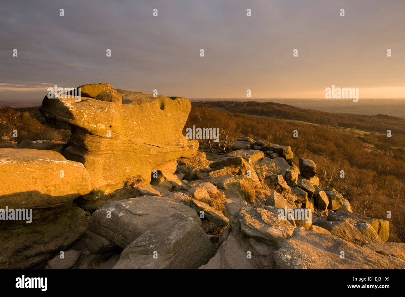 Sunset at Brimham Rocks in Nidderdale, North Yorkshire Stock Photo - Alamy