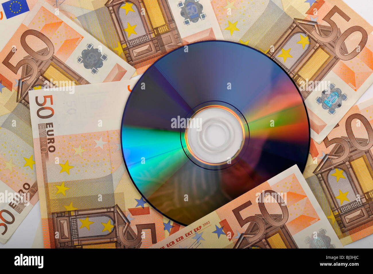 DVD, CD, euro bills, symbolic image for the purchase of bank records ...