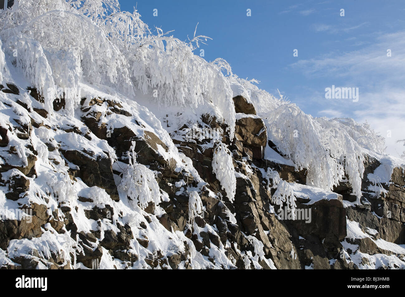 Snowy rocks, winter, Canada Stock Photo - Alamy