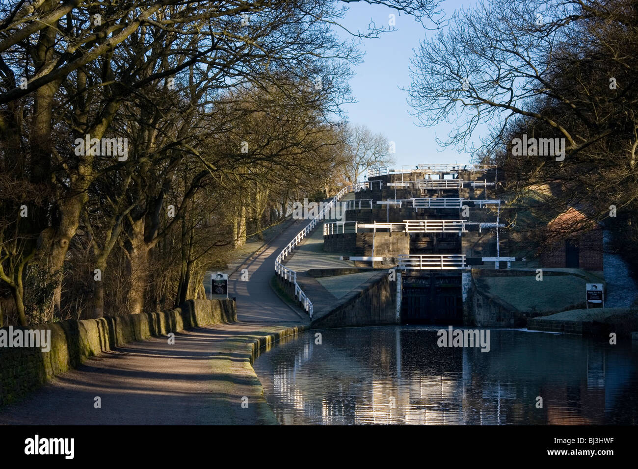 Bingley Five-Rise Locks, a famous feature on the Leeds-Liverpool canal ...