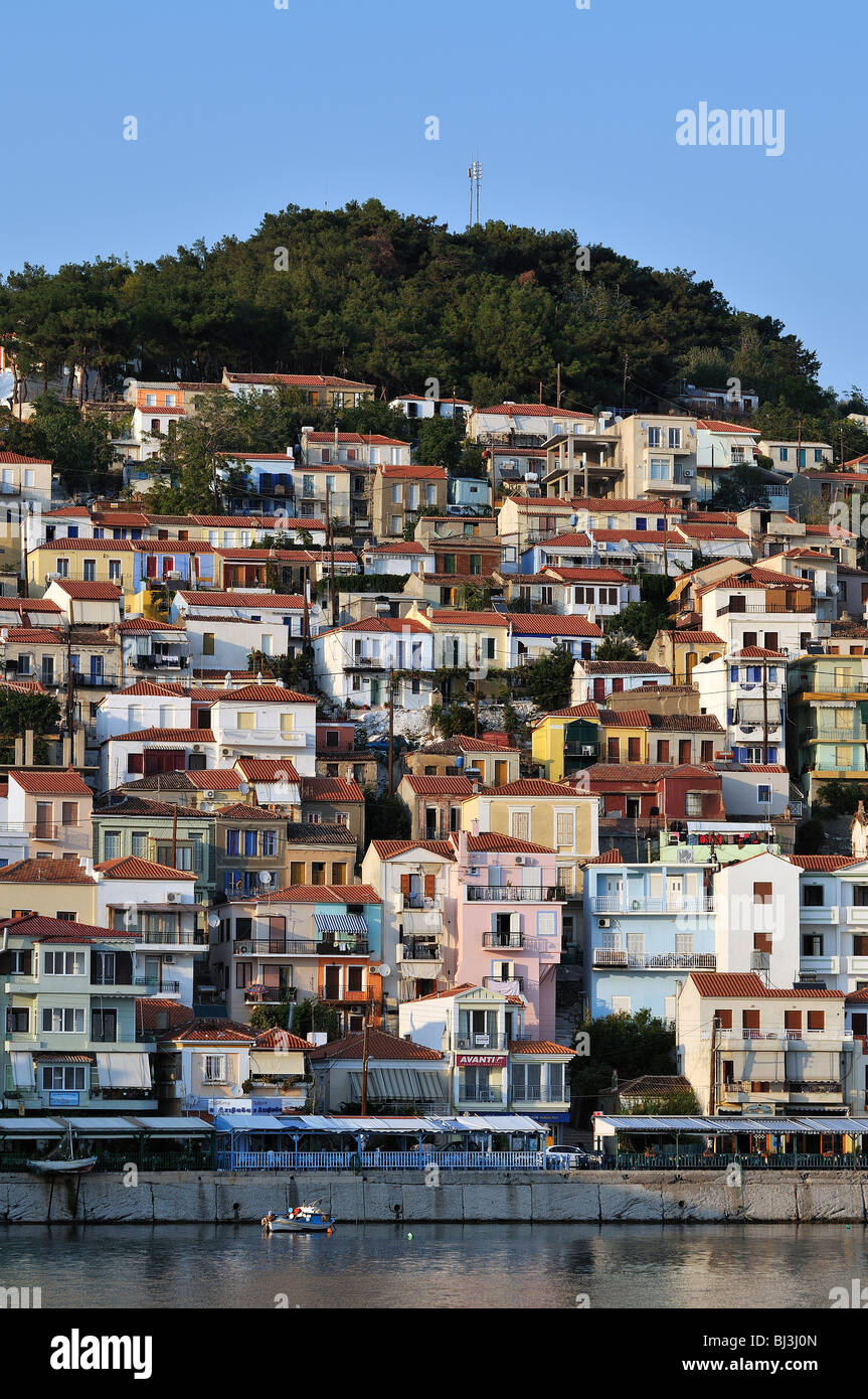 Plomari town under late afternoon light, Lesvos island, Greece Stock ...