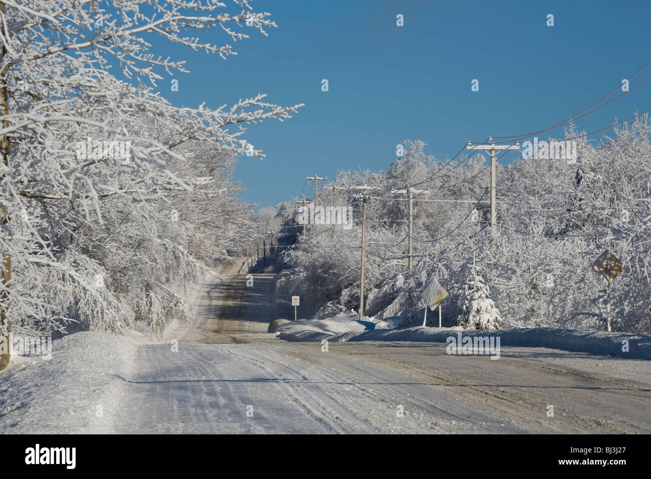 Snowy road in winter, Canada Stock Photo - Alamy