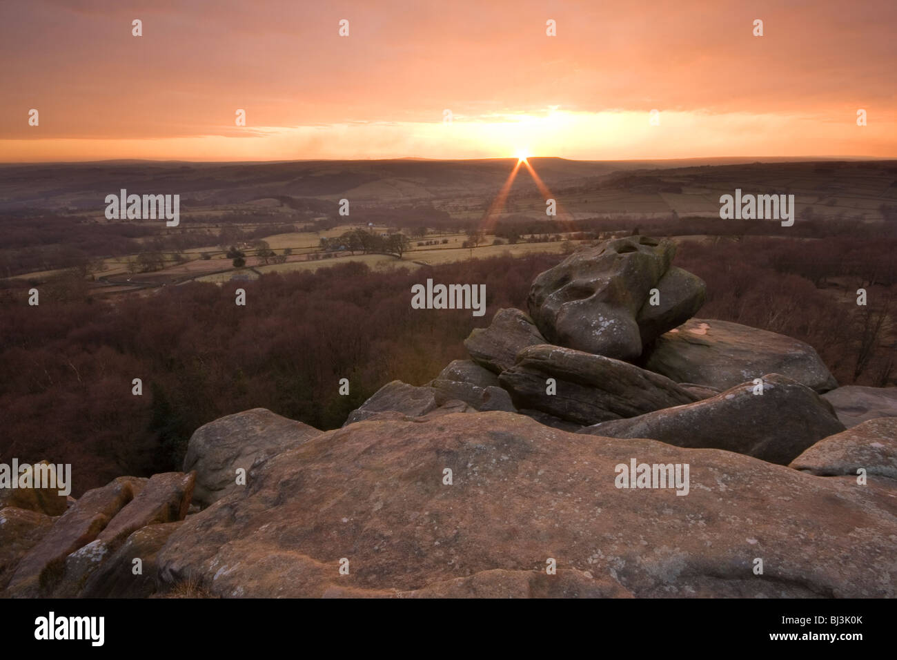 Sunset at Brimham Rocks in Nidderdale, North Yorkshire Stock Photo - Alamy