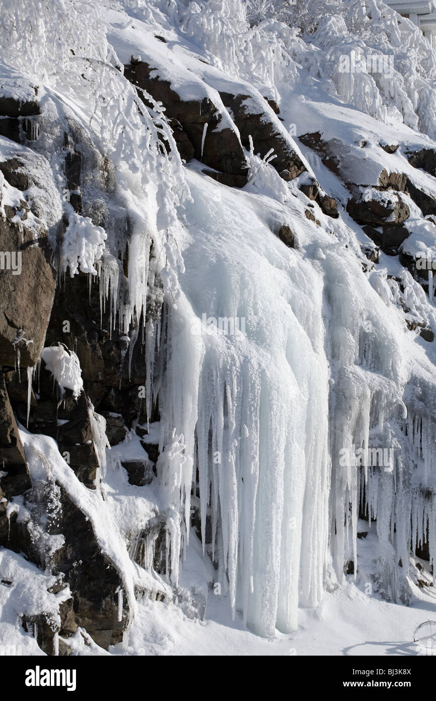 Snowy rocks, icicles, winter, Canada Stock Photo - Alamy