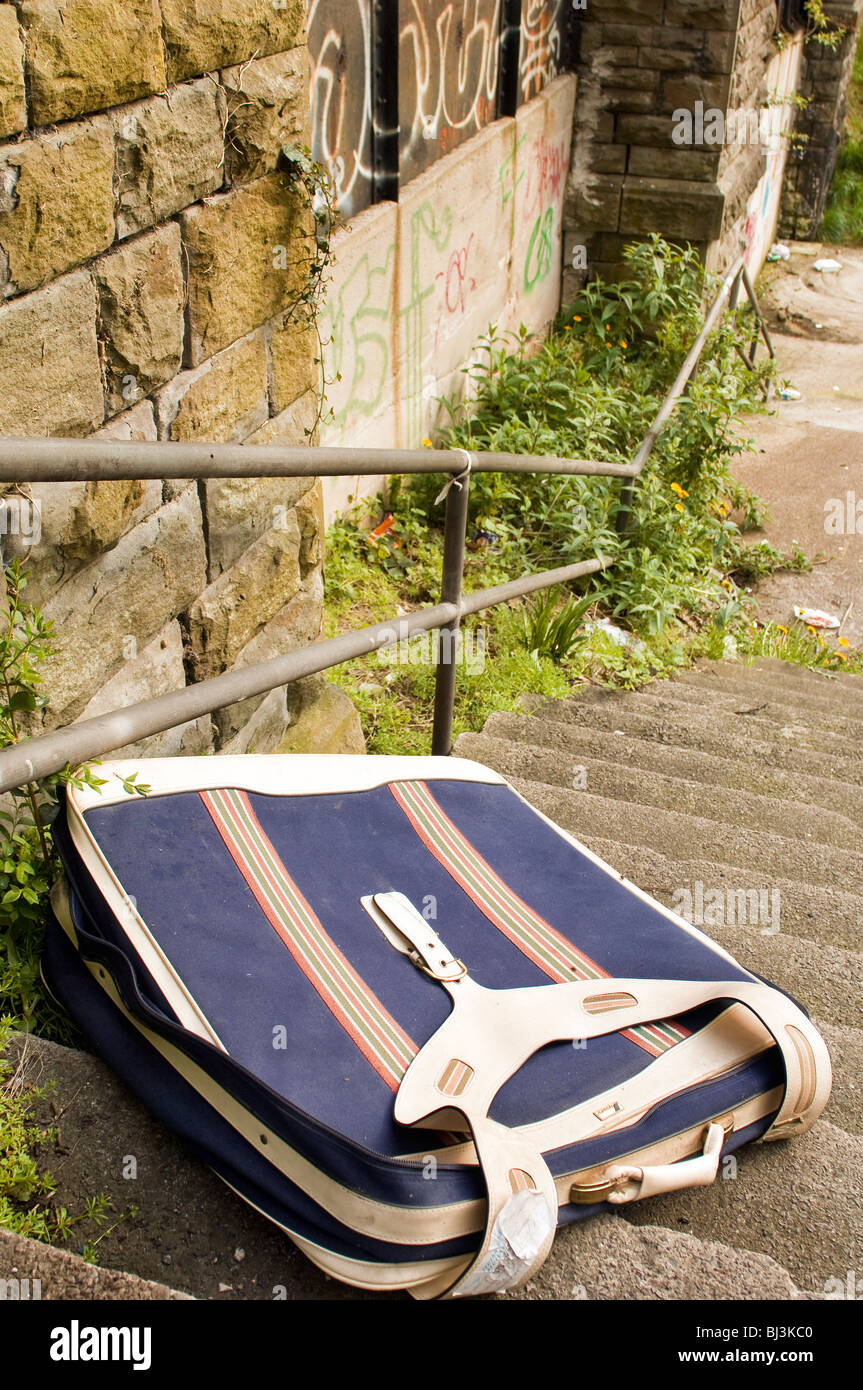 Lost or stolen school bag abandoned on steps Stock Photo - Alamy