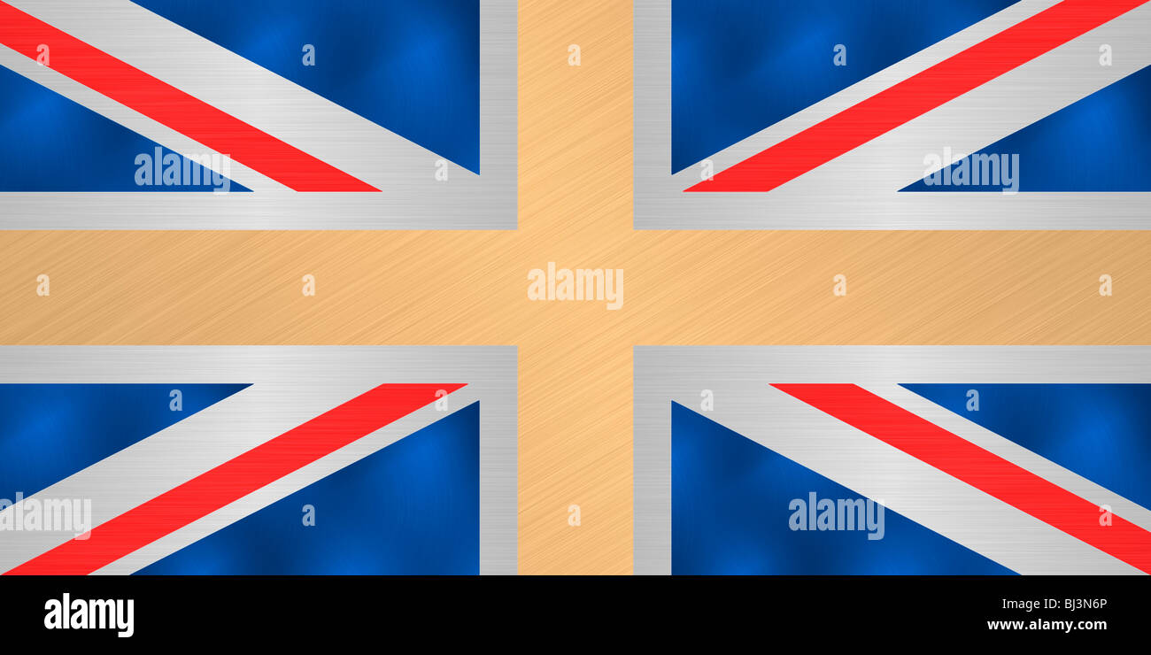 Union Jack in Gold, Silver metallic blue and red Stock Photo - Alamy
