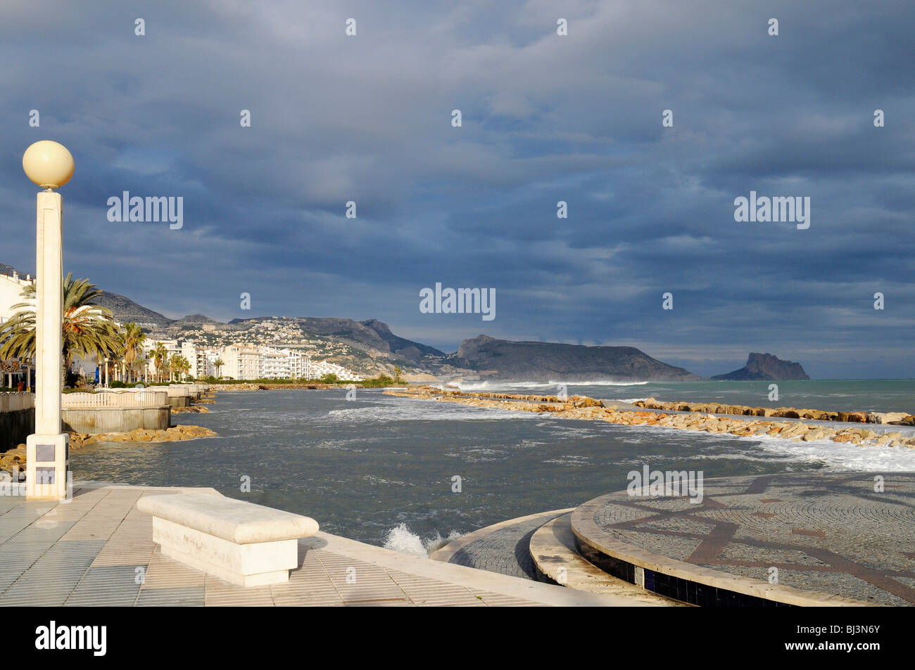 Storm, promenade, storm flood, waves, flood, Altea, Alicante province ...