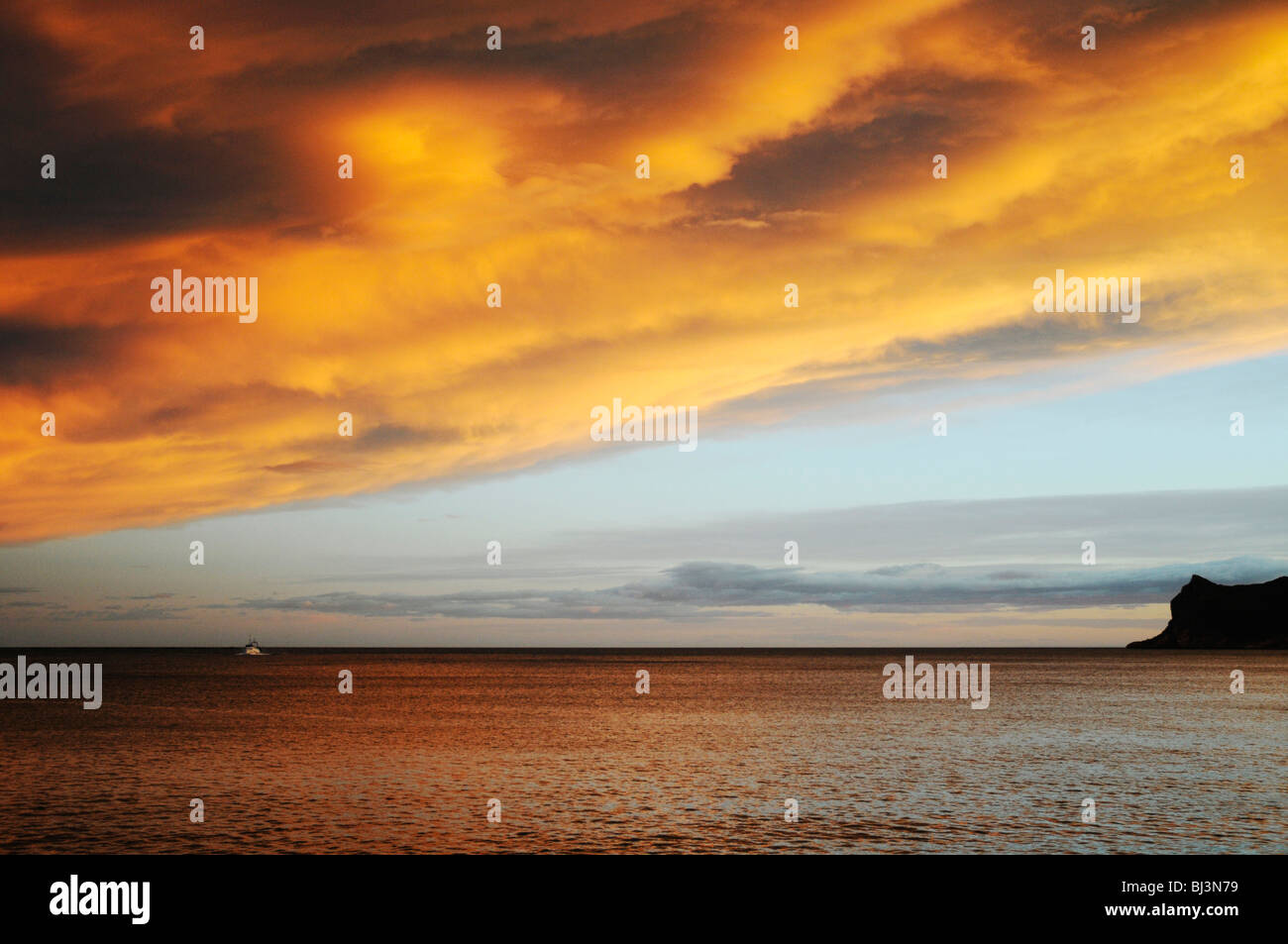 Sunset, clouds, sea, evening sky, Altea, Alicante province, Costa ...
