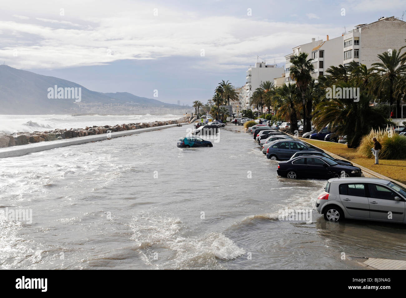 Storm flood, flooding, cars, parking lot, Altea, Alicante province ...