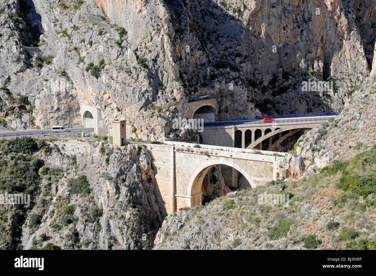 Road, bridge, tunnel, mountains, Altea, Costa Blanca, Alicante province ...