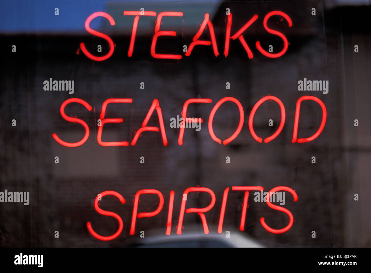 Restaurant Sign Steaks Seafood Spirits Stock Photo - Alamy