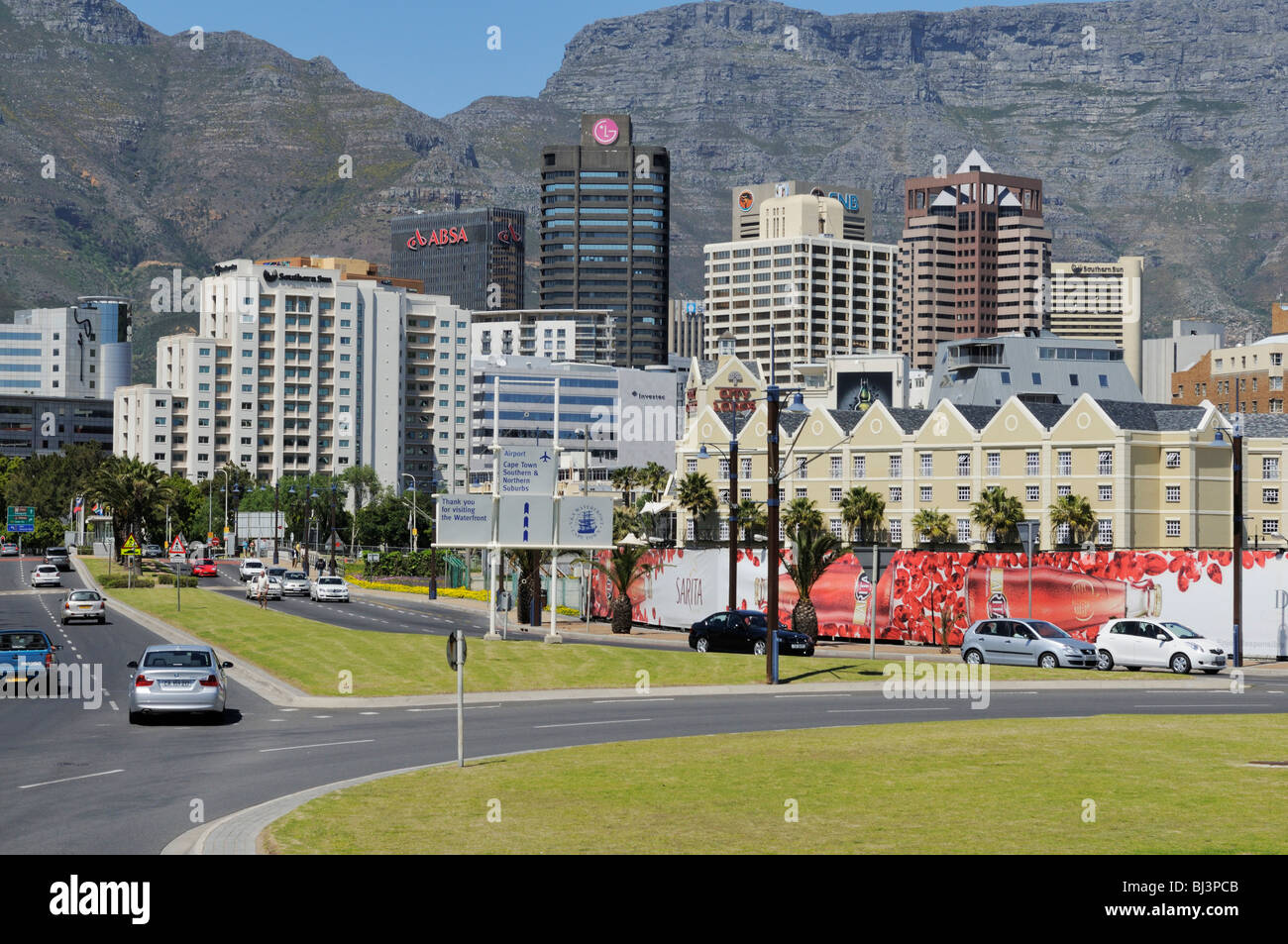 High-rise buildings in downtown Cape Town in front of Table Mountain ...