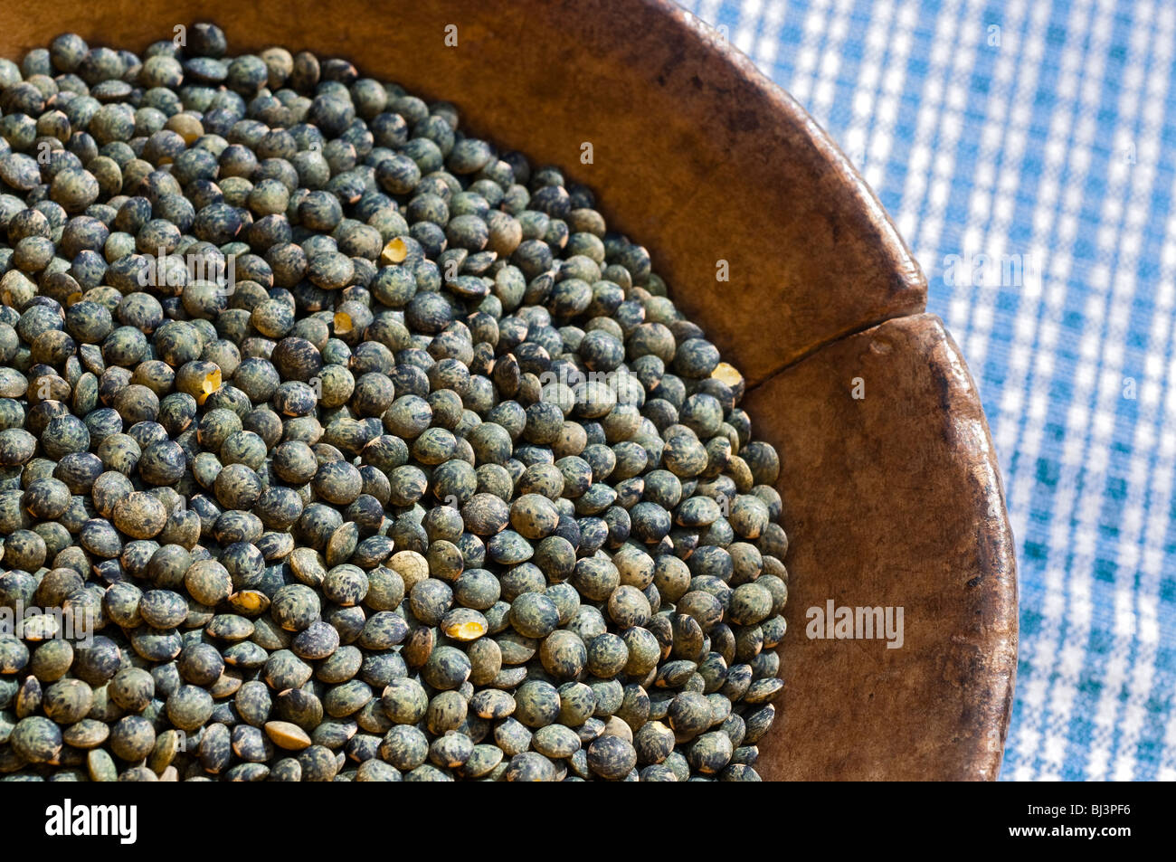 Bowl of French green Lentilles Vertes du Berry lentils - France Stock ...