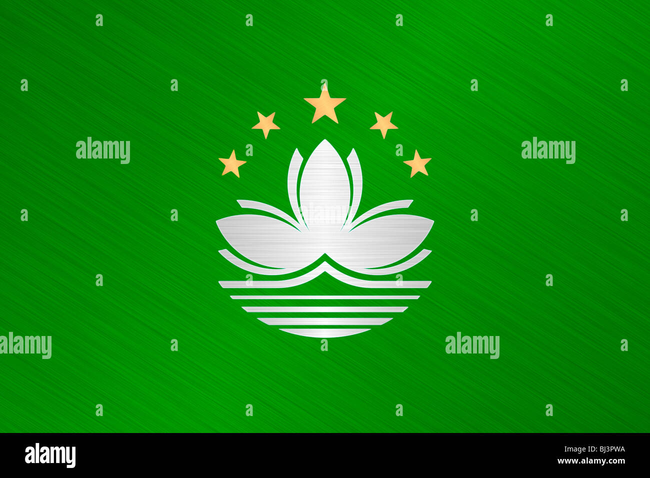 Flag of Macau, SAR of China, in gold, silver and metallic green Stock ...