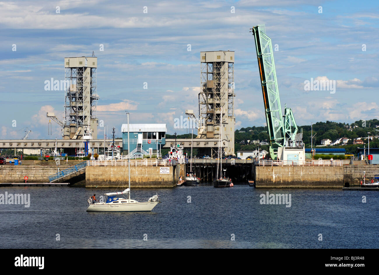 Boot lock and open drawbridge in the port basin of the river port on ...